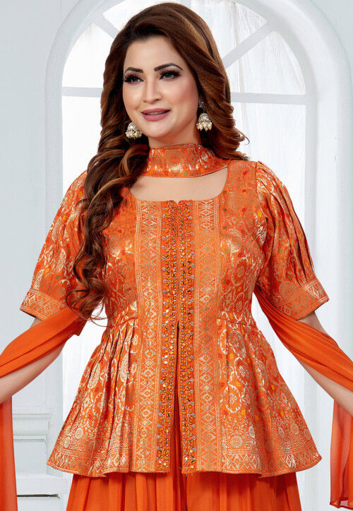 Buy Woven Art Silk Pakistani Suit in Orange Online : KBN1601 - Utsav ...