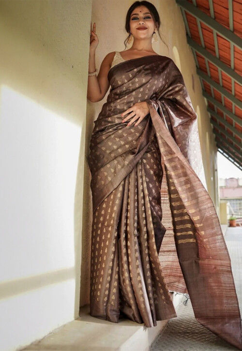 Buy Woven Art Silk Saree in Brown Online : SPTA15970 - Utsav Fashion