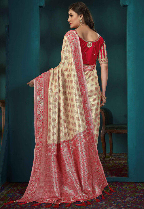 Buy Woven Art Silk Saree in Cream and Red Online : SPFA13860 - Utsav ...