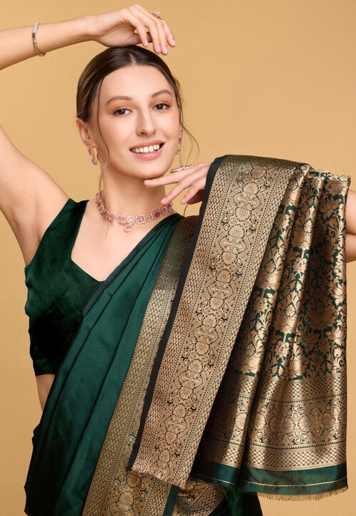 Buy Woven Art Silk Saree in Dark Green Online : SPF13770 - Utsav Fashion
