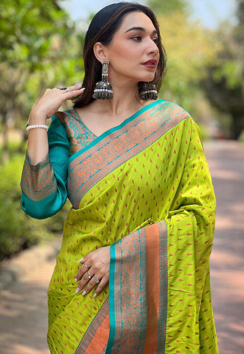 Buy Woven Art Silk Saree in Light Green Online : SPF12952 - Utsav Fashion