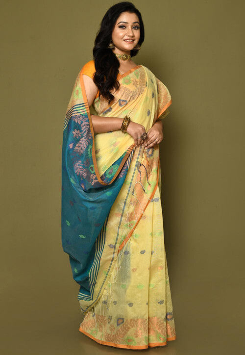 Buy Woven Art Silk Saree in Light Yellow Online : SRGA1731 - Utsav Fashion
