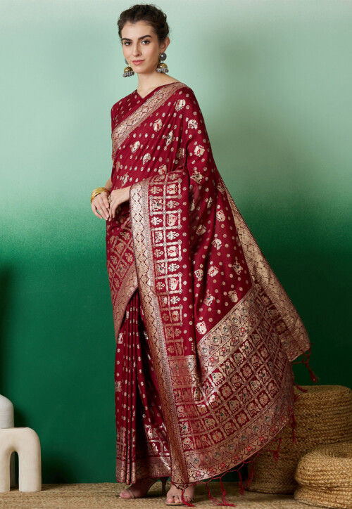 Buy Woven Art Silk Saree in Maroon Online : SUY200 - Utsav Fashion