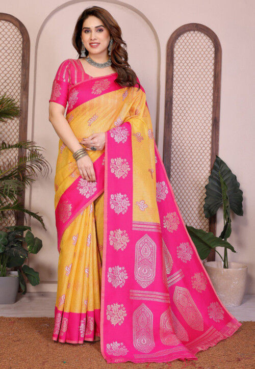 Buy Woven Art Silk Saree in Mustard Online : SACA109 - Utsav Fashion