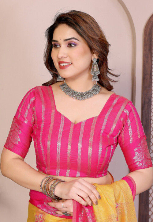 Buy Woven Art Silk Saree in Mustard Online : SACA109 - Utsav Fashion