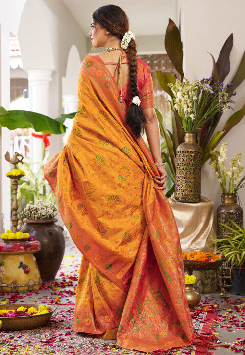 Buy Woven Art Silk Saree in Mustard Online : SPF17819 - Utsav Fashion