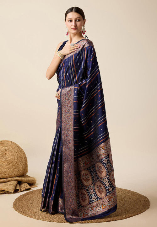 Buy Woven Art Silk Saree in Navy Blue Online : SPFA14107 - Utsav Fashion