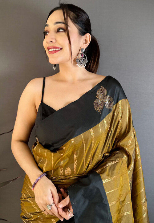 Buy Woven Art Silk Saree in Olive Green Online : SPTA16846 - Utsav Fashion