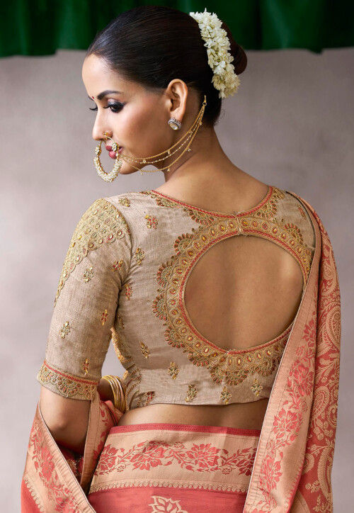 Buy Woven Art Silk Saree in Peach Online : SFF3959 - Utsav Fashion