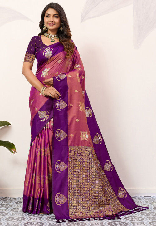 Buy Woven Art Silk Saree in Pink Online : SPTA16442 - Utsav Fashion
