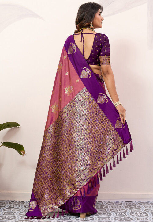 Buy Woven Art Silk Saree in Pink Online : SPTA16442 - Utsav Fashion