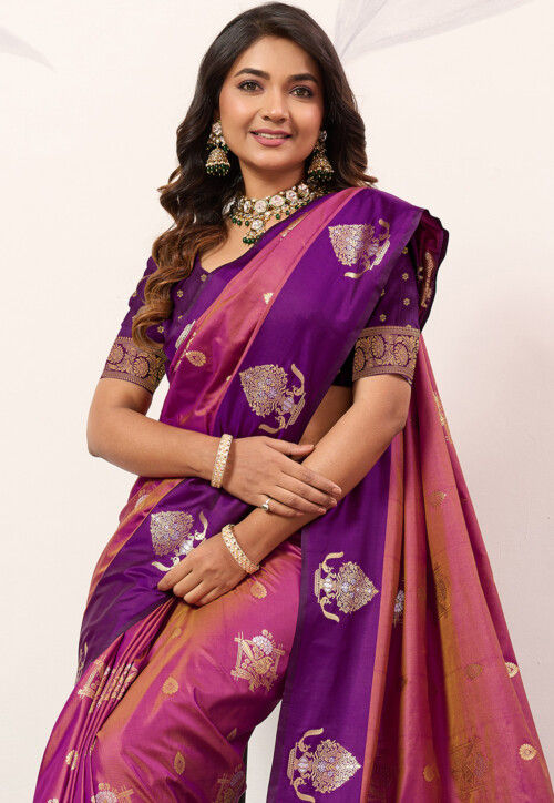 Buy Woven Art Silk Saree in Pink Online : SPTA16442 - Utsav Fashion