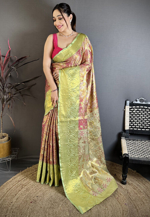 Buy Woven Art Silk Saree in Pink Online : SPTA16962 - Utsav Fashion