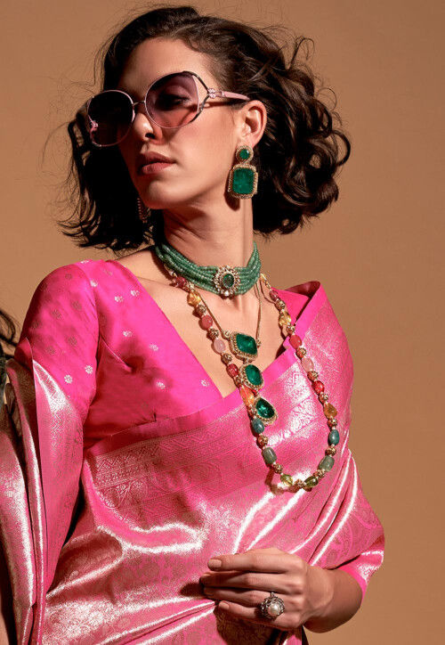 Buy Woven Art Silk Saree in Pink Online : SQN460 - Utsav Fashion