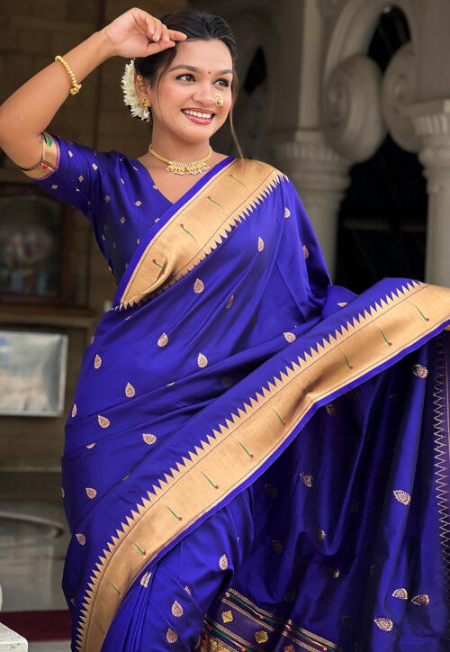 Buy Woven Art Silk Saree in Royal Blue Online : SPFA15031 - Utsav Fashion