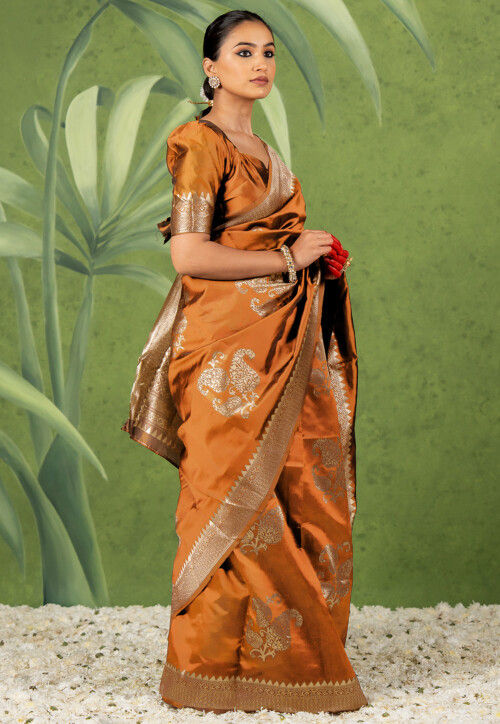 Buy Woven Art Silk Saree in Rust Online : SJRA7186 - Utsav Fashion