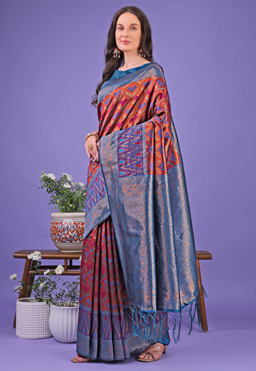 Buy Woven Art Silk Saree in Rust Online : SPTA15194 - Utsav Fashion