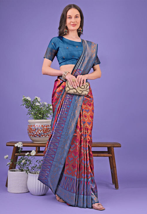 Buy Woven Art Silk Saree in Rust Online : SPTA15194 - Utsav Fashion