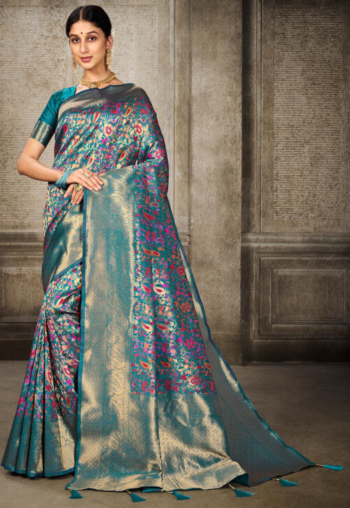 Buy Woven Art Silk Saree in Teal Blue Online : SPF8005 - Utsav Fashion