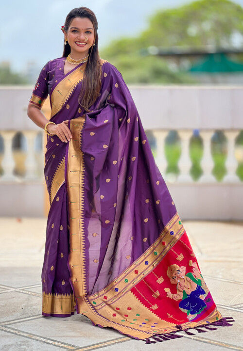 Buy Woven Art Silk Saree in Wine Online : SCH213 - Utsav Fashion