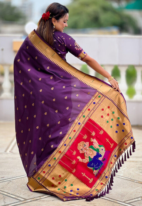 Buy Woven Art Silk Saree in Wine Online : SCH213 - Utsav Fashion