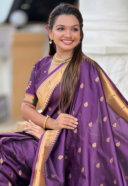 Buy Woven Art Silk Saree in Wine Online : SCH213 - Utsav Fashion