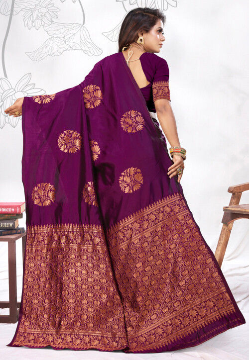 Buy Woven Art Silk Saree in Wine Online : SCH238 - Utsav Fashion