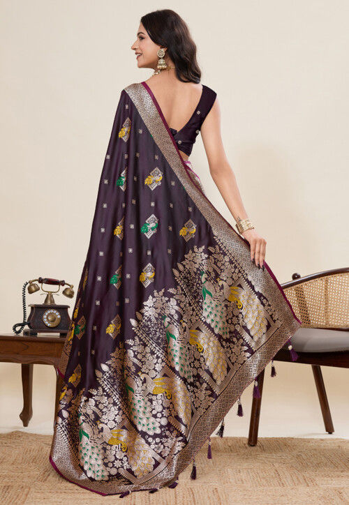 Buy Woven Art Silk Saree in Wine Online : SCH521 - Utsav Fashion