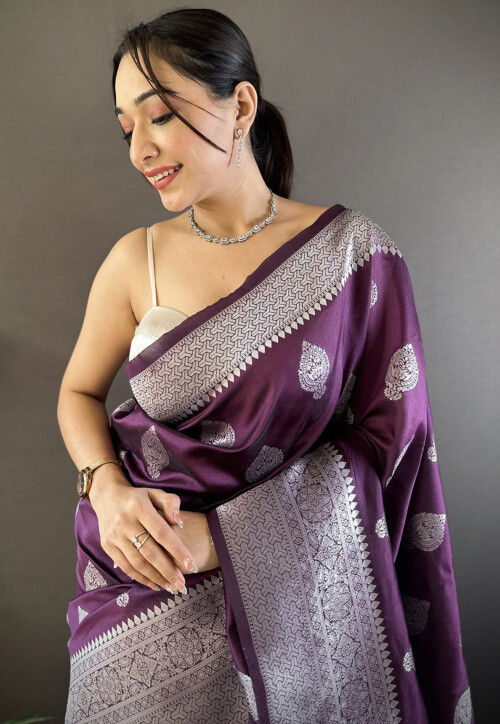Buy Woven Art Silk Saree in Wine Online : SEJ1739 - Utsav Fashion