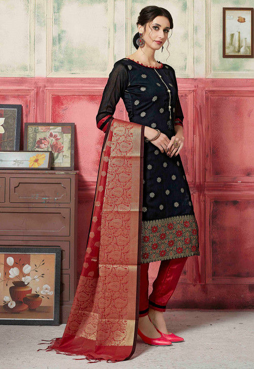 Buy Woven Art Silk Pakistani Suit in Black Online : KYE1505 - Utsav Fashion