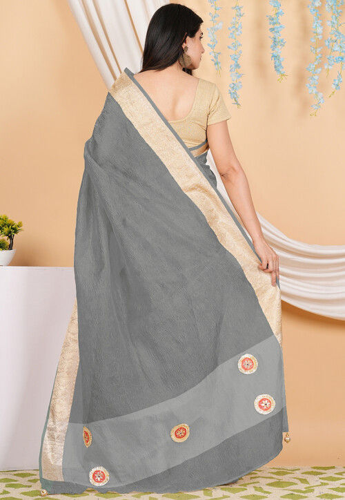 Buy Woven Border Crush Tissue Saree in Light Grey Online : SJN7660 ...
