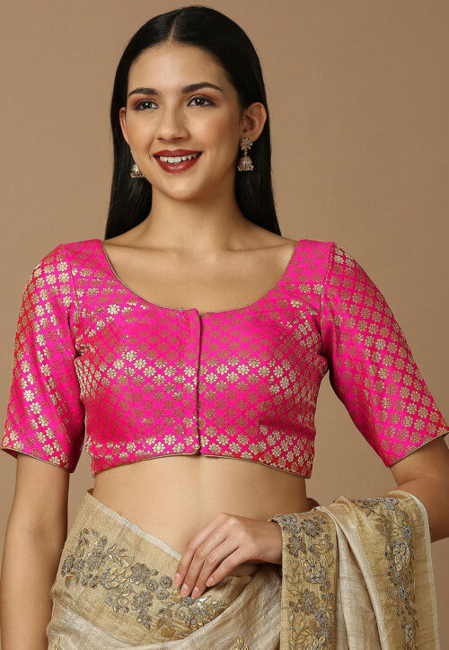 Buy Woven Brocade Blouse in Fuchsia Online : UVC1649 - Utsav Fashion