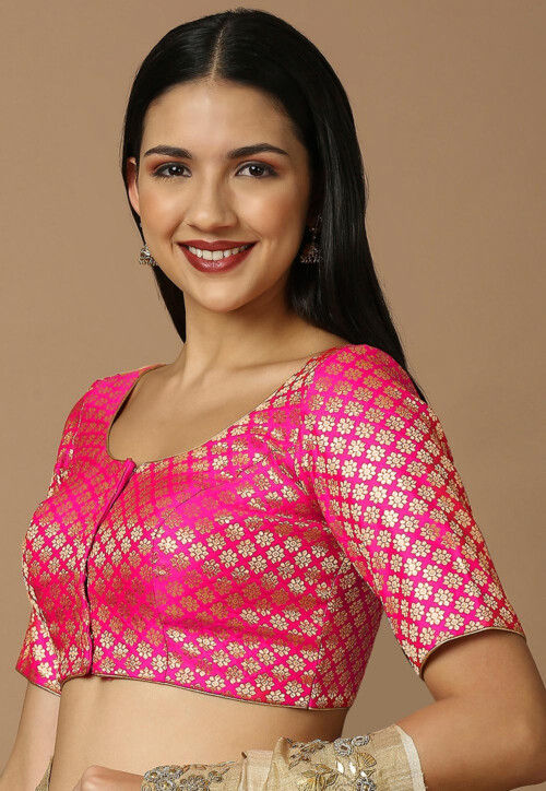 Buy Woven Brocade Blouse in Fuchsia Online : UVC1649 - Utsav Fashion