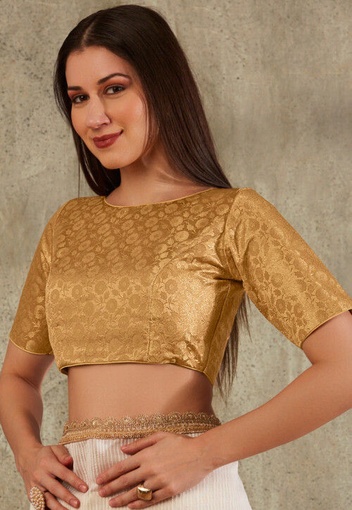 Buy Woven Brocade Blouse in Golden Online : UVC1753 - Utsav Fashion