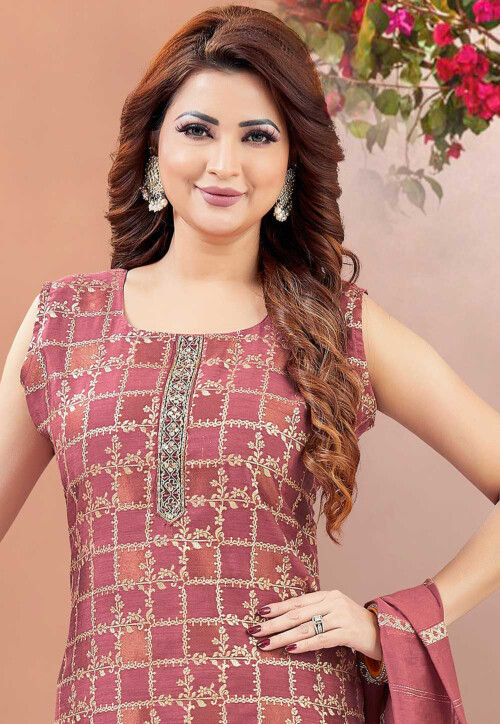 Buy Woven Brocade Pakistani Suit in Dusty Pink Online : KCU461 - Utsav ...