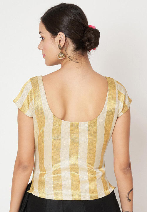 Buy Woven Brocade Silk Blouse in Beige Online : UVP218 - Utsav Fashion
