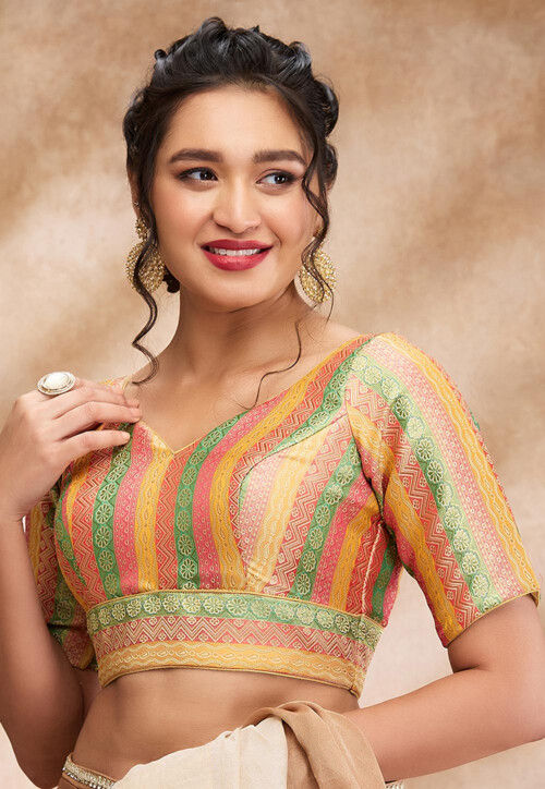 Buy Woven Brocade Silk Blouse in Multicolor Online : UVC1826 - Utsav ...