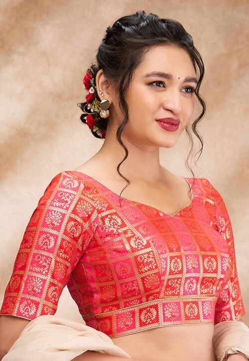 Buy Woven Brocade Silk Blouse in Pink and Red Online : UVC1814 - Utsav ...