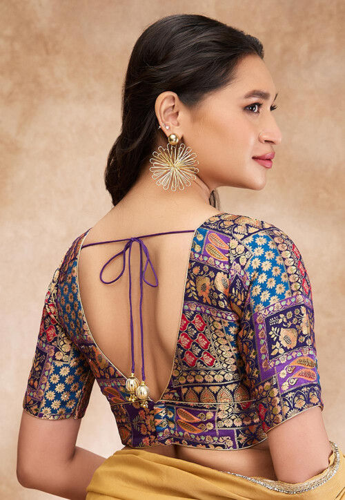 Buy Woven Brocade Silk Blouse in Purple Online : UVC1828 - Utsav Fashion