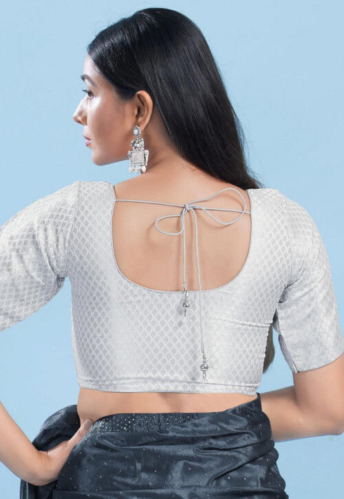 Buy Woven Brocade Silk Blouse in Sliver Online : UGX1101 - Utsav Fashion