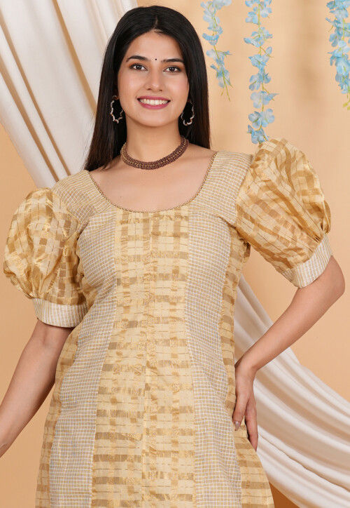 Buy Woven Chanderi Silk Straight Kurta Set in Beige Online : TBQ862 ...