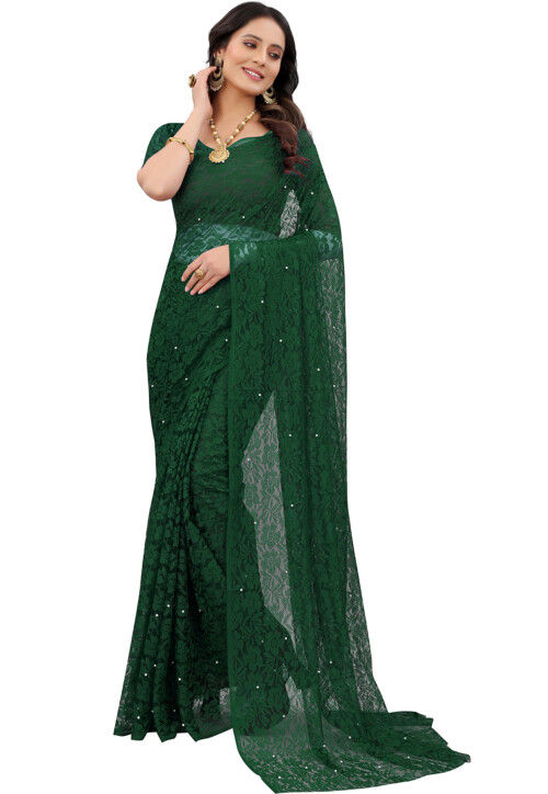 Buy Woven Chantelle Net Saree in Green Online : SFF2510 - Utsav Fashion