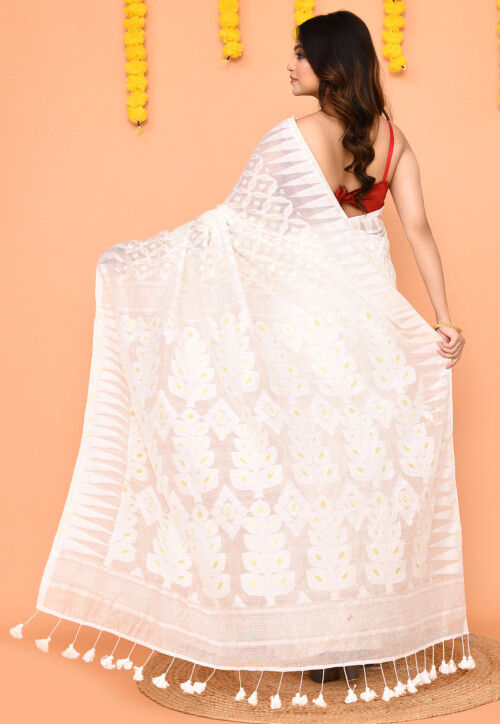 Buy Woven Cotton Blend Saree in White Online : SBE786 - Utsav Fashion
