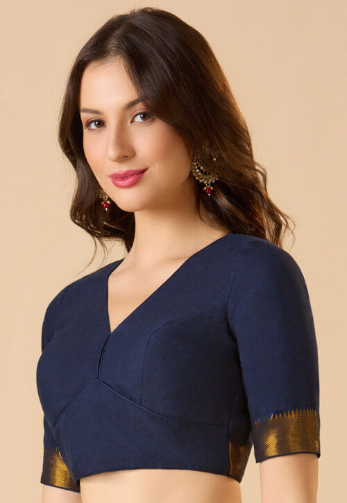 Buy Woven Cotton Blouse in Navy Blue Online : UVC2574 - Utsav Fashion