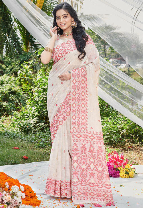 Buy Woven Cotton Saree in Off White Online : SPF11080 - Utsav Fashion