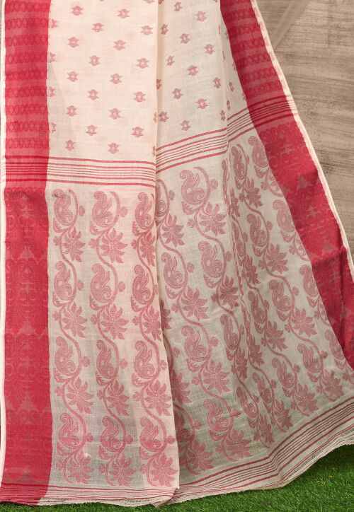 Buy Woven Cotton Saree in Off White Online : SRGA1696 - Utsav Fashion