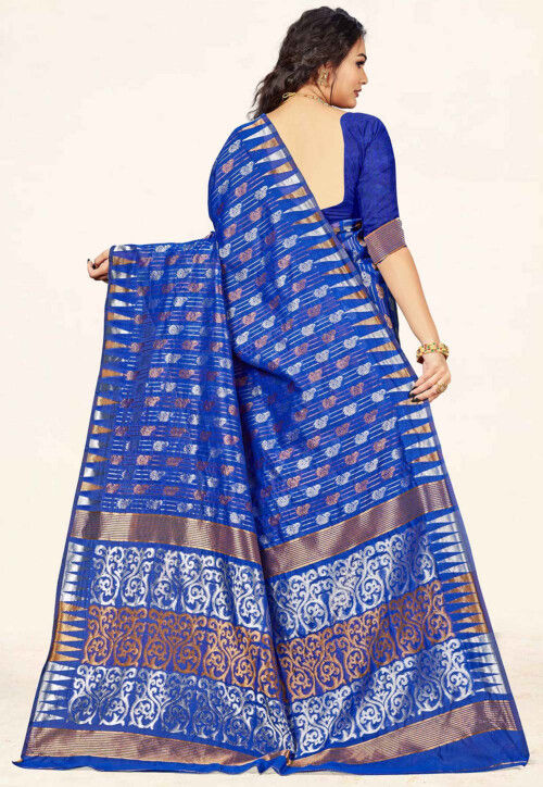 Buy Woven Cotton Saree in Royal Blue Online : SSKT784 - Utsav Fashion