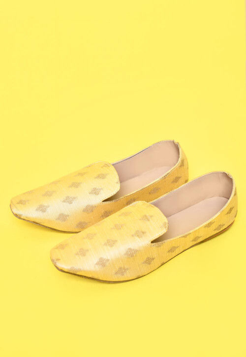 Buy Woven Cotton Silk Jacquard Men Loafer in Pastel Yellow Online ...