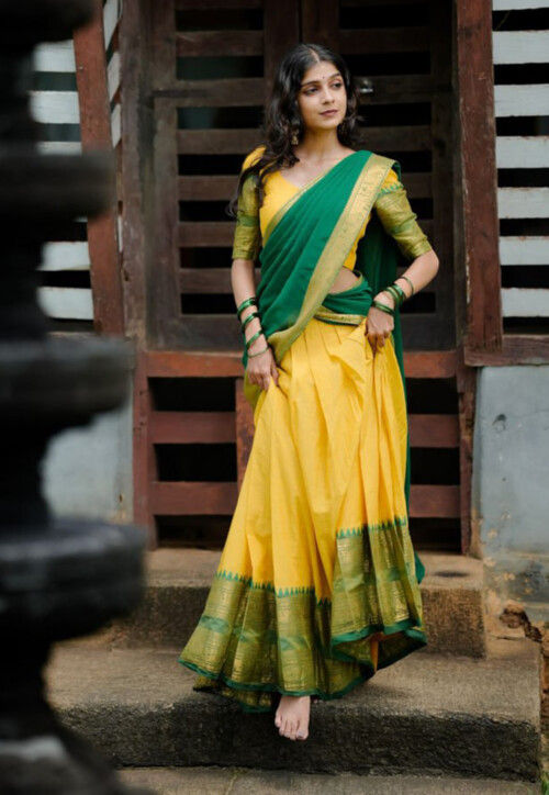 Buy Woven Cotton Silk Lehenga in Yellow Online : LAE168 - Utsav Fashion