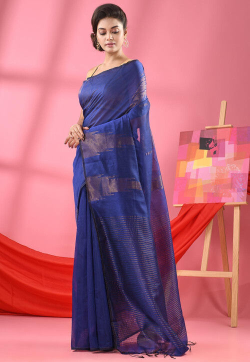 Buy Woven Cotton Silk Saree in Blue Online : SBEA2735 - Utsav Fashion
